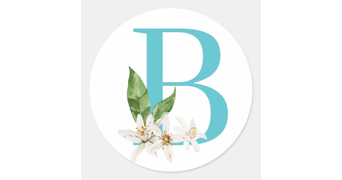 Floral rose monogram in teal letter B Classic Round Sticker | Zazzle