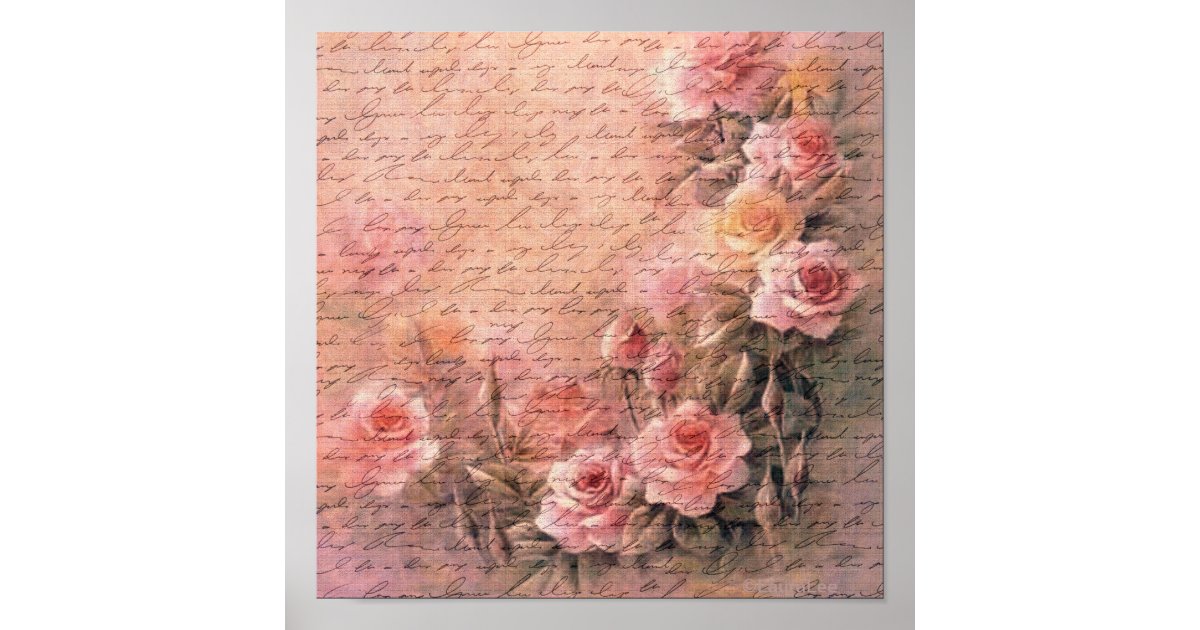 Floral Roses Antique Handwriting Poster | Zazzle