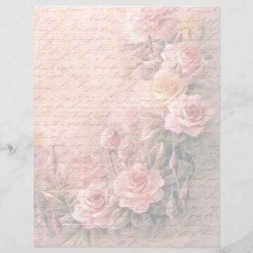 Floral Roses Antique Handwriting Scrapbook Paper | Zazzle