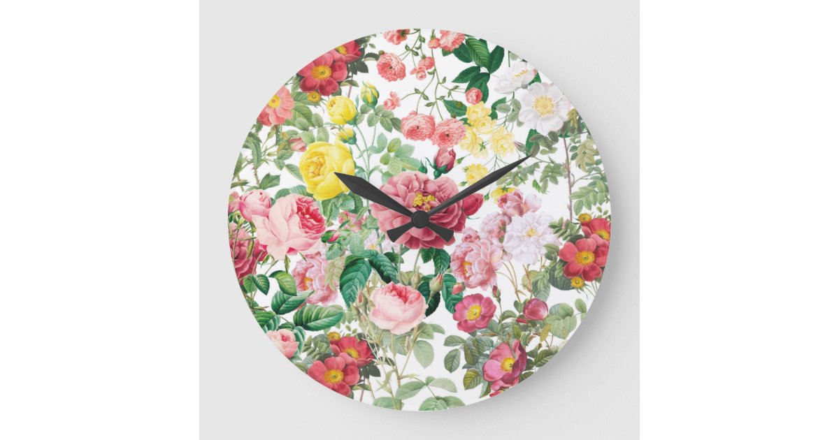 Floral Roses Vintage Spring Garden Large Clock | Zazzle