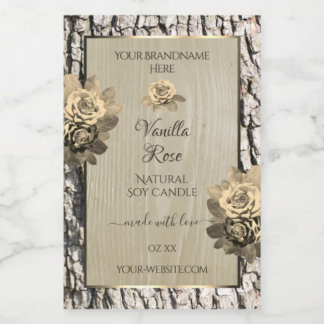 Floral Roses Wood Grain Tree Bark Product Labels | Zazzle