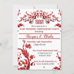 Floral Ruby 40th Anniversay Invitations | Zazzle