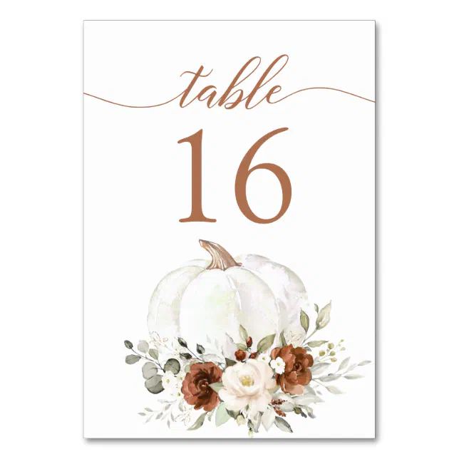 Floral Rust Cream Pumpkin Fall Rustic Table Number | Zazzle