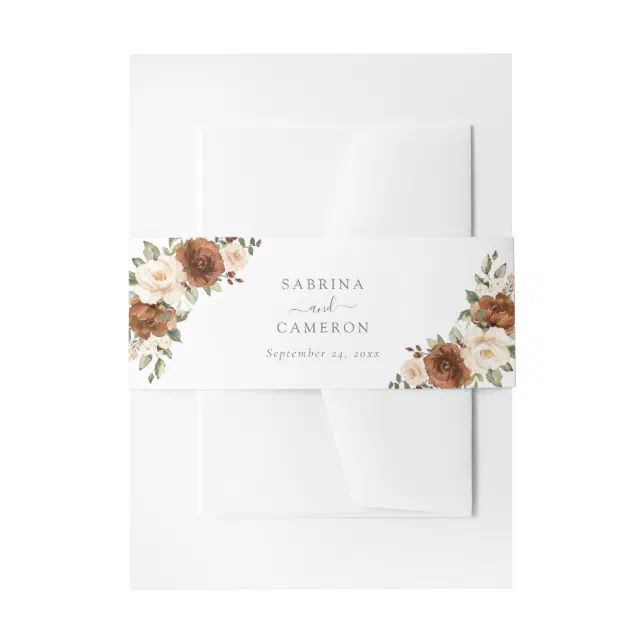 Floral Rust Greenery Peach Elegant Wedding Invitation Belly Band | Zazzle