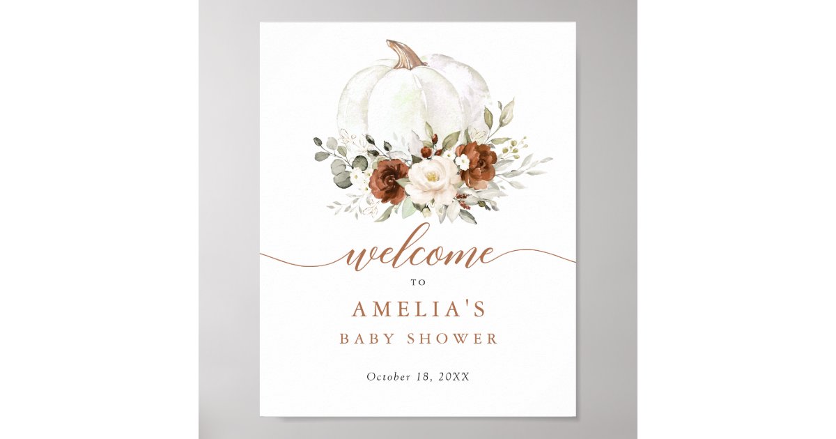 Floral Rust Pumpkin Baby Shower Welcome Sign | Zazzle