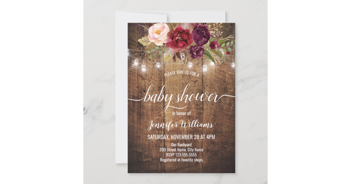 Floral Rustic Baby Shower Invitation | Zazzle