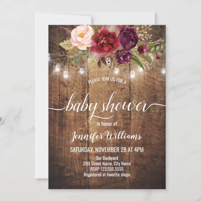Floral Rustic Baby Shower Invitation | Zazzle