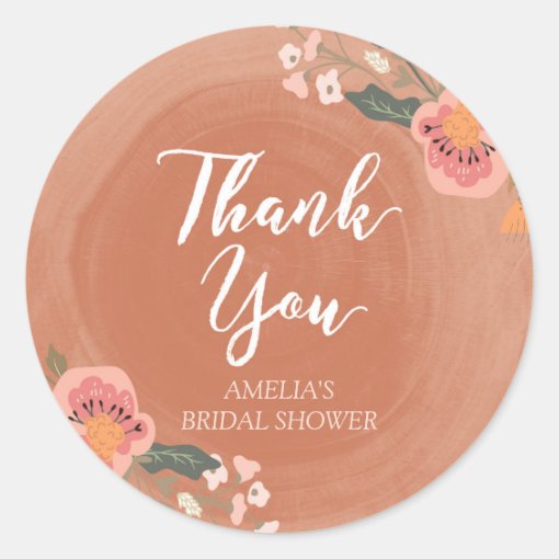 Floral Rustic Bridal Shower Thank You Round Classic Round Sticker | Zazzle