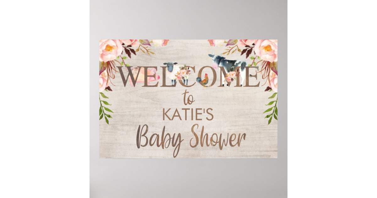 Floral Rustic Farm Baby Shower Welcome Poster | Zazzle