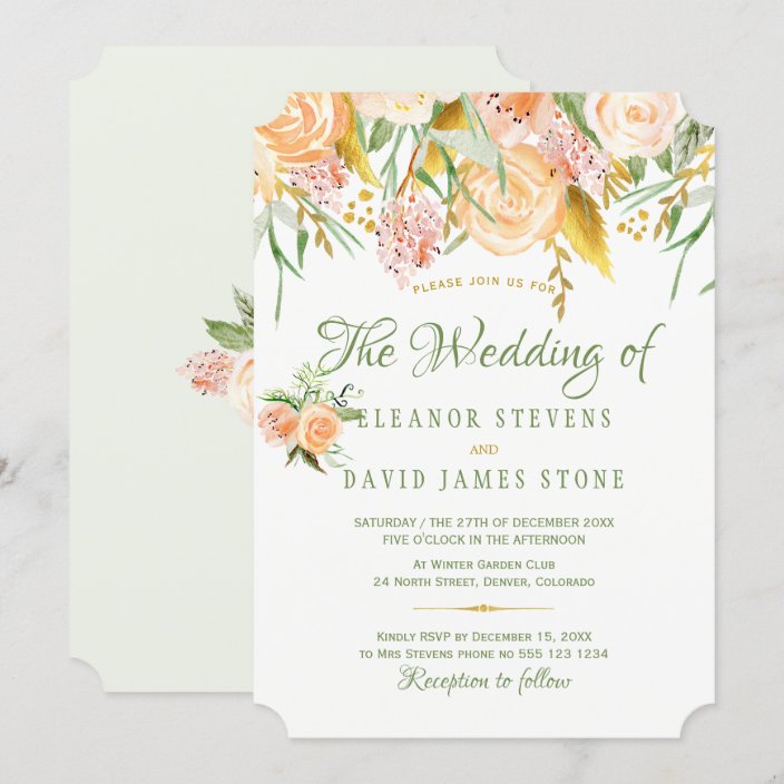 Floral rustic garland gold sage elegant wedding invitation | Zazzle.com