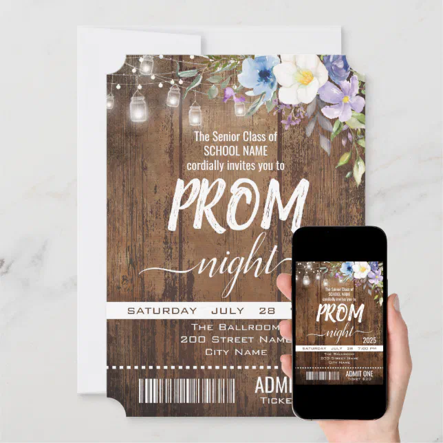 Floral Rustic Graduation Prom Night Ticket Invitation | Zazzle