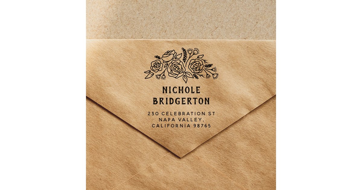 Floral Rustic Style Return Address Wooden Rubber Stamp | Zazzle