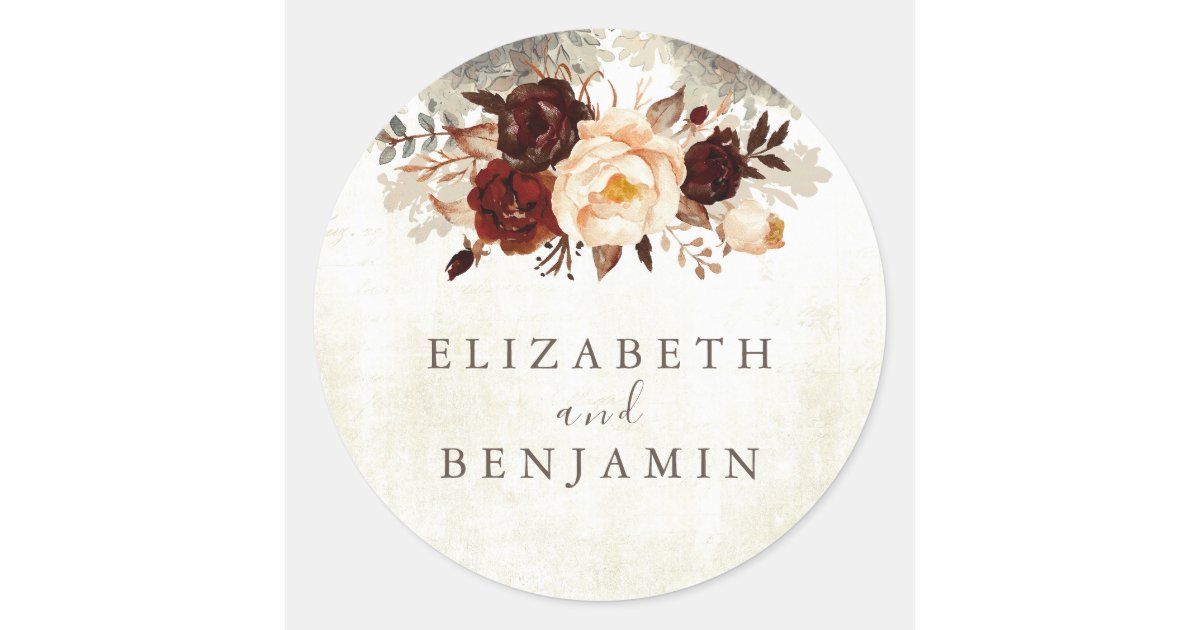 Floral Rustic Vintage Classic Round Sticker | Zazzle