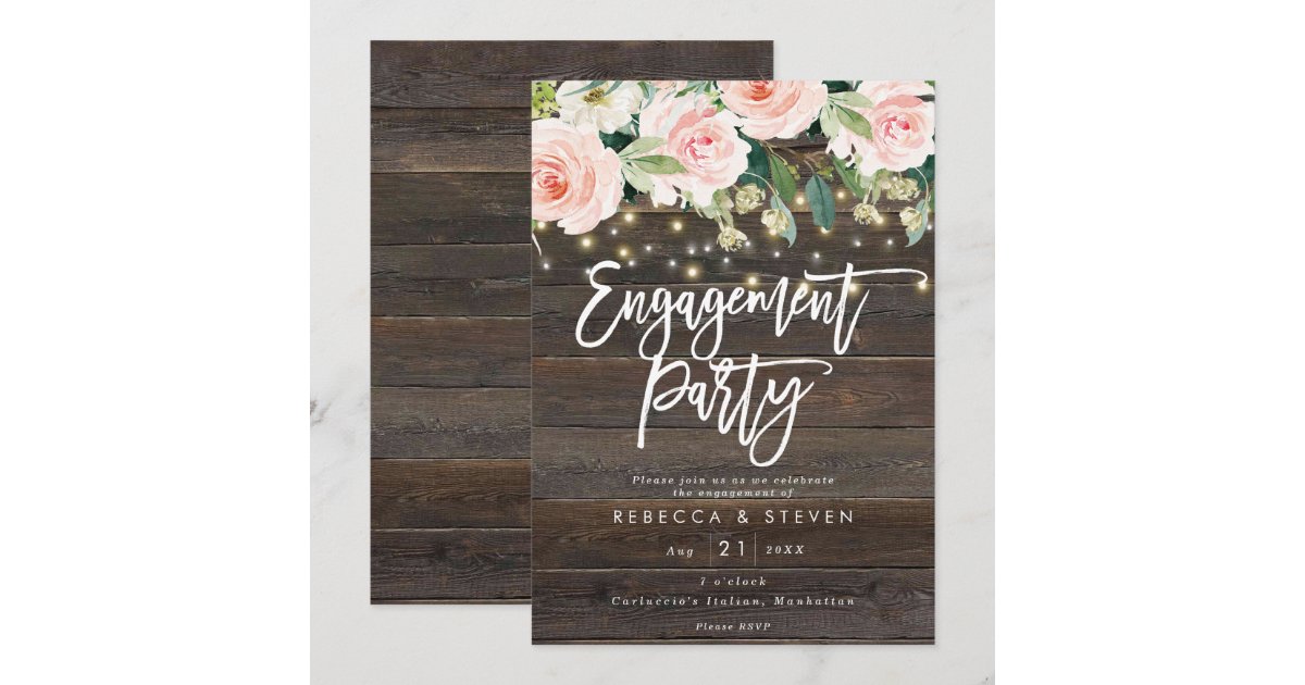 floral rustic wood engagement party invitation | Zazzle