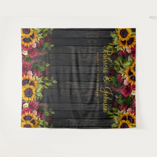 Floral rustic wood wedding photo booth backdrop | Zazzle