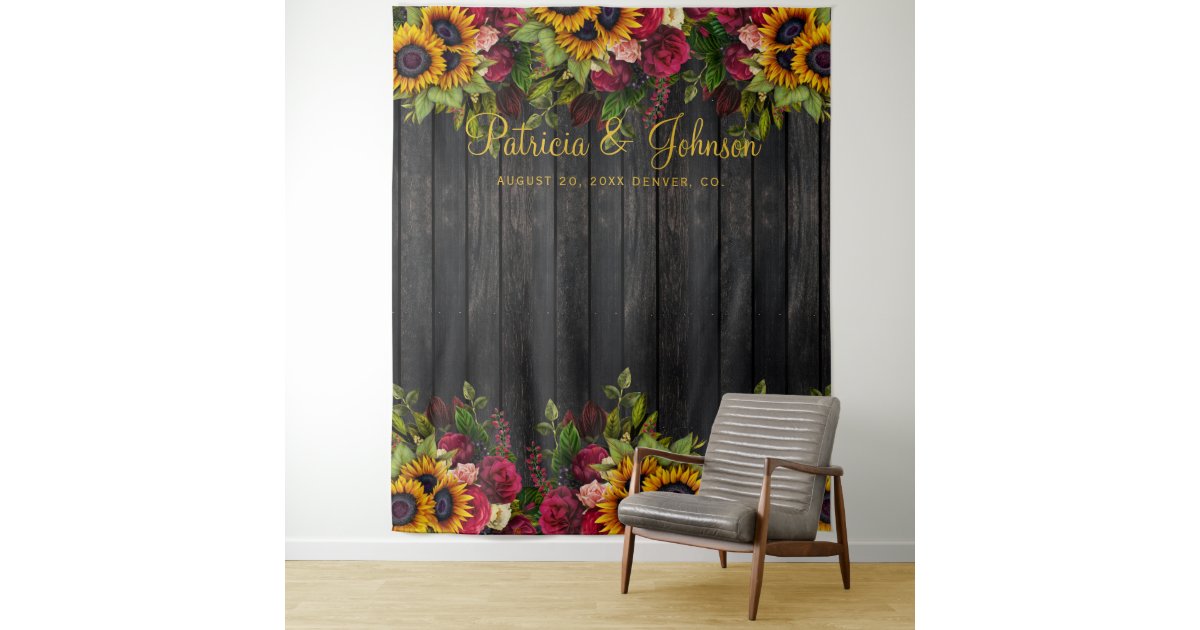 Floral rustic wood wedding photo booth backdrop | Zazzle