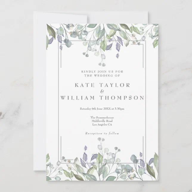 Floral Sage And Lilac QR Code Wedding Invitation | Zazzle