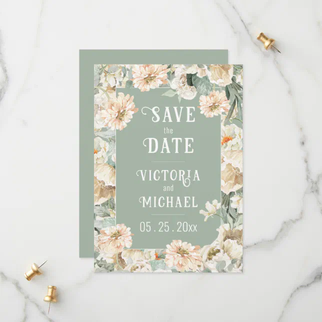 Floral Sage Green Elegant Wedding Save The Date | Zazzle