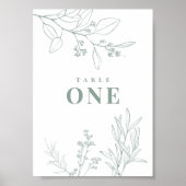 Floral Sage Green Table Numbers Poster | Zazzle