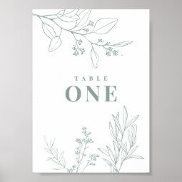 Floral Sage Green Table Numbers Poster | Zazzle