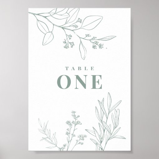 Floral Sage Green Table Numbers Poster | Zazzle