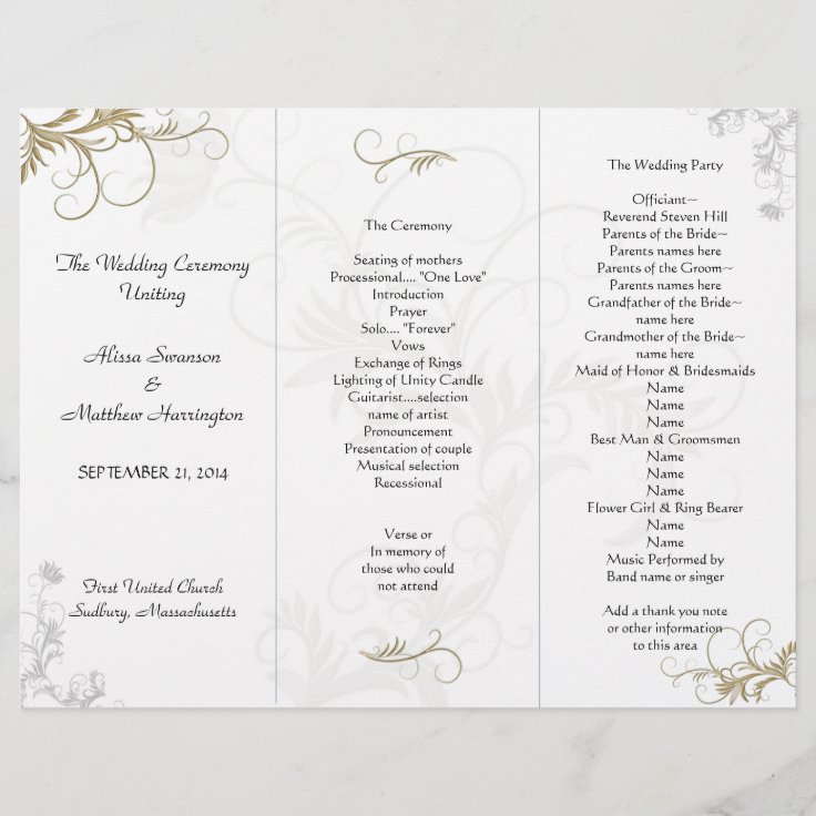 Floral Scrollwork Wedding Program Template | Zazzle
