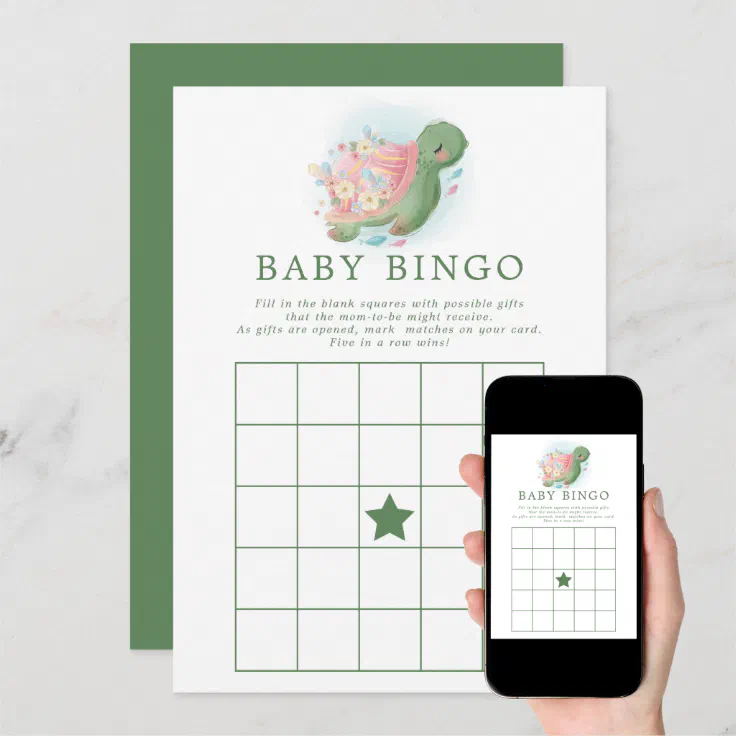 Floral Sea Turtle Baby Shower Bingo Game Invitation | Zazzle