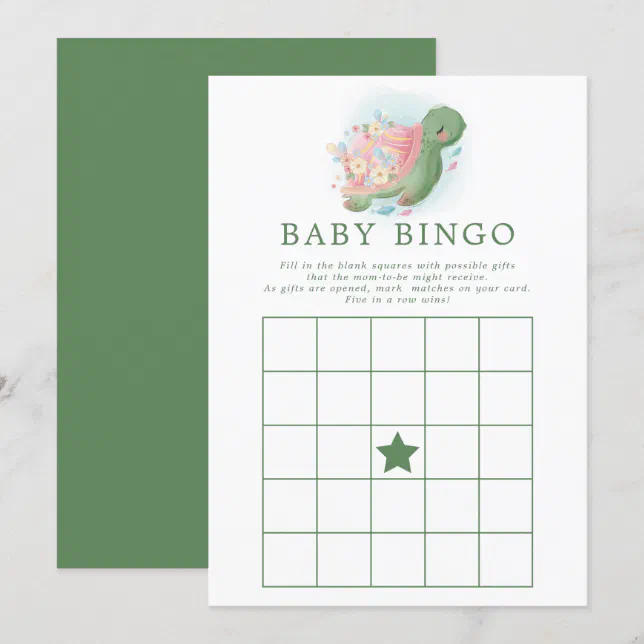 Floral Sea Turtle Baby Shower Bingo Game Invitation | Zazzle