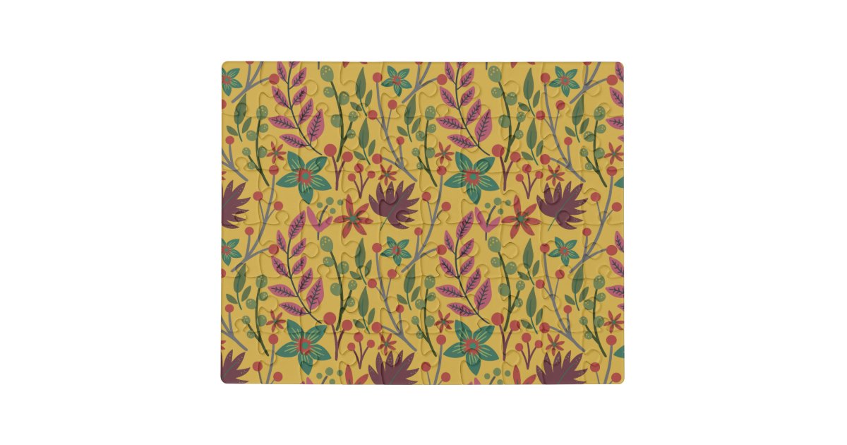 Floral seamless pattern yellow flowers and leaves jigsaw puzzle | Zazzle