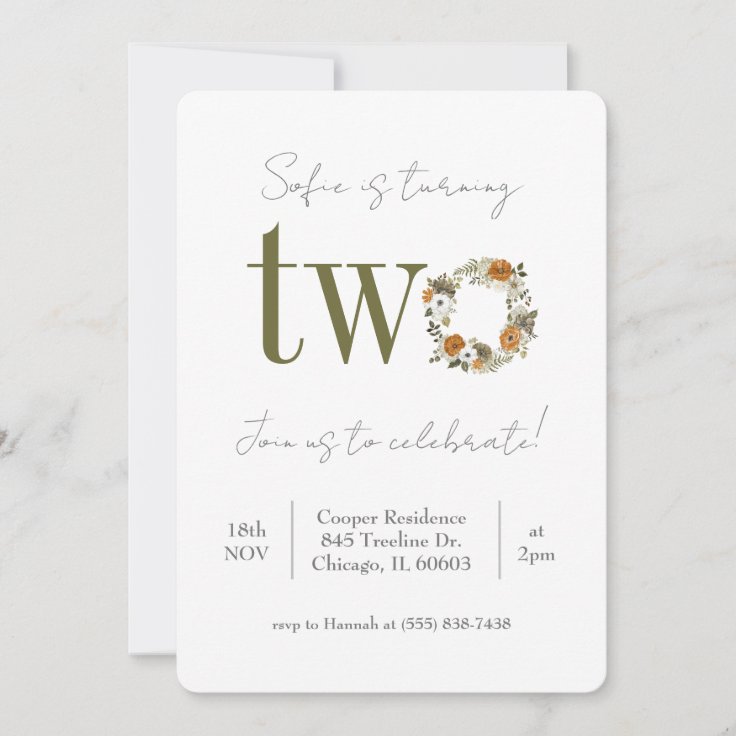 Floral Second Birthday Invitation | Zazzle