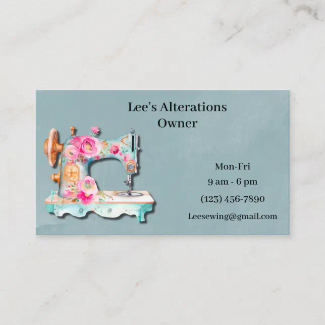 Floral Sewing Machine Business Card | Zazzle