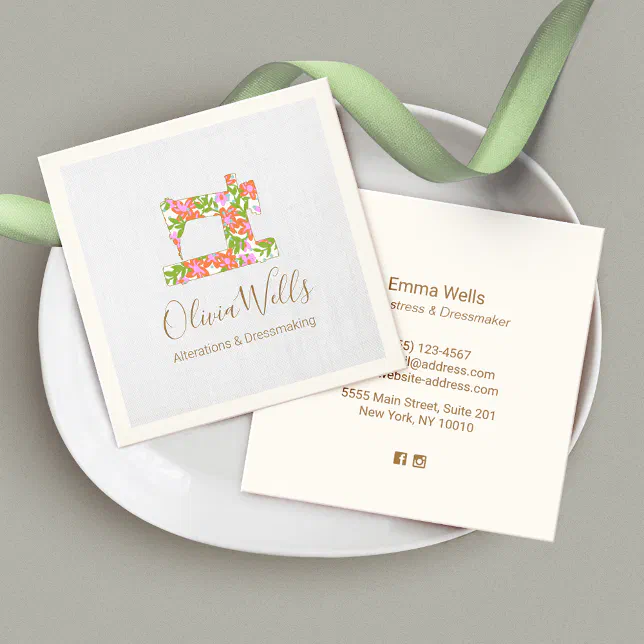 Floral Sewing Machine Seamstress Calling Card | Zazzle