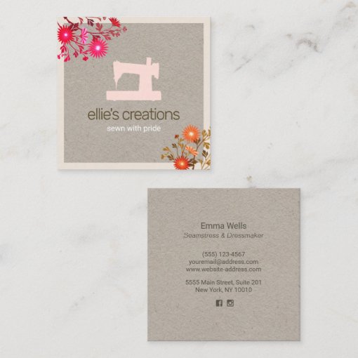 Floral Sewing Machine Seamstress or Tailor Kraft Calling Card | Zazzle