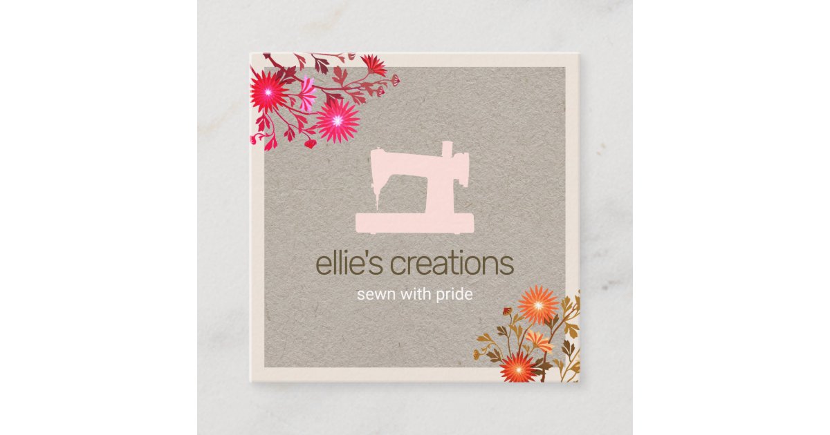 Floral Sewing Machine Seamstress or Tailor Kraft Calling Card | Zazzle