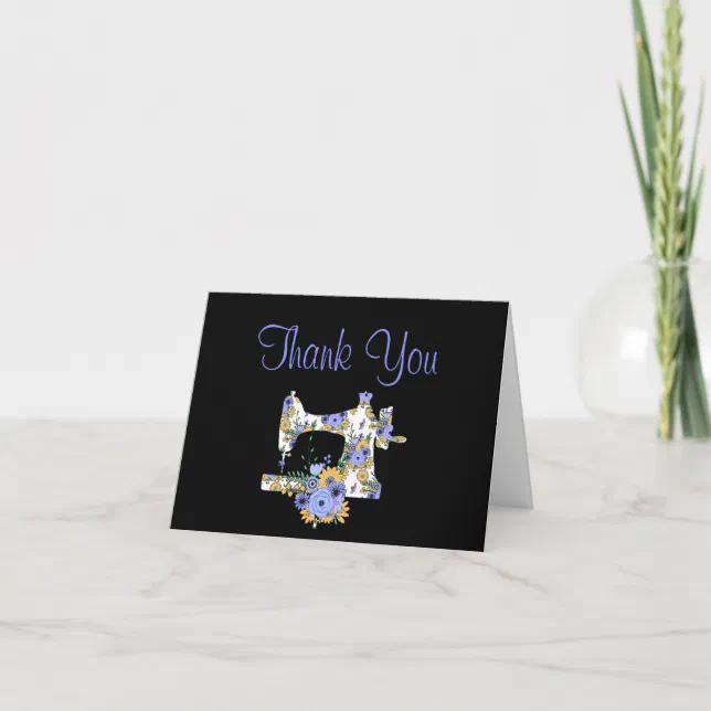 Floral Sewing Machine Thank You Note Card | Zazzle