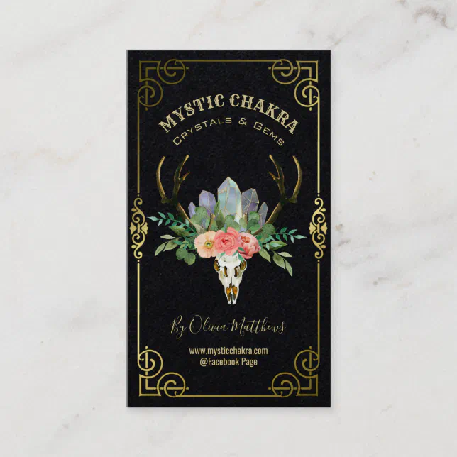 Floral Skull Crystal And Gem Business Card | Zazzle