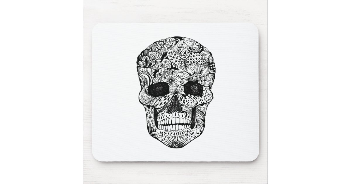Floral Skull Doodle Mouse Pad | Zazzle
