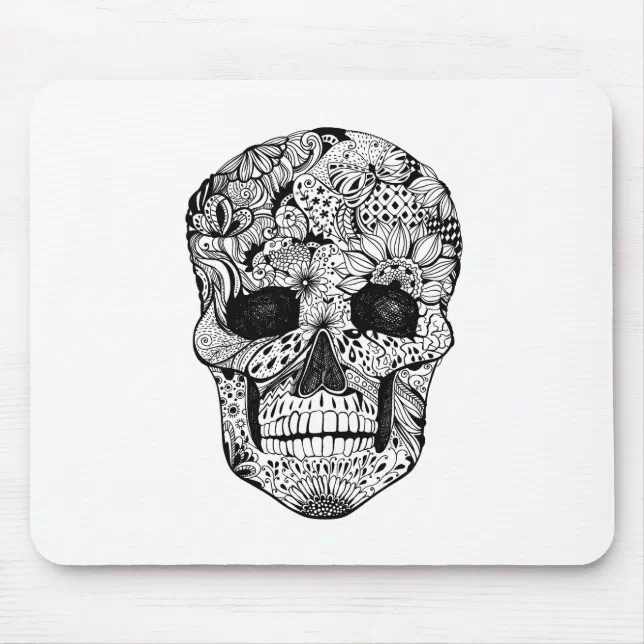 Floral Skull Doodle Mouse Pad | Zazzle