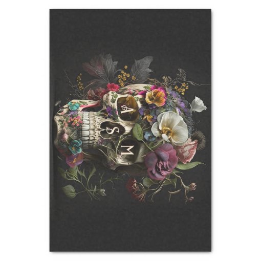 Floral Skull Goth Pagan Monogram Initials Tissue Paper | Zazzle