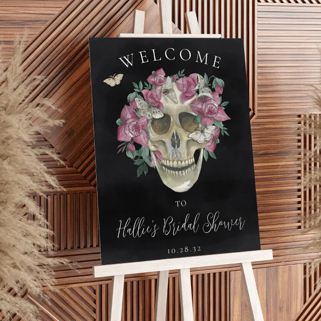 Floral Skull Halloween Bridal Shower Welcome Sign | Zazzle