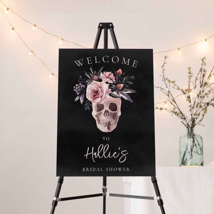 Floral Skull Halloween Bridal Shower Welcome Sign | Zazzle