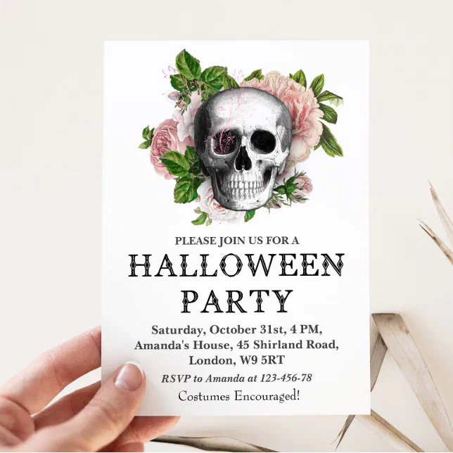 Floral Skull Halloween Party Invitation | Zazzle