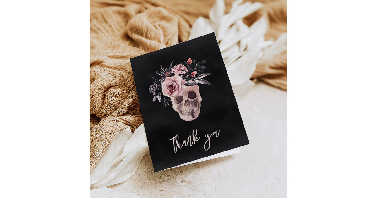 Floral Skull Thank You Card | Zazzle
