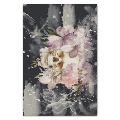Floral Skull Watercolor Decoupage Tissue Paper | Zazzle