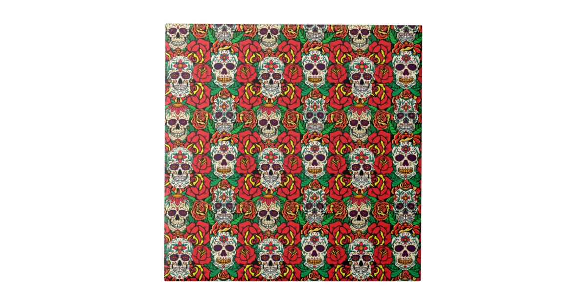 Floral Skulls Pattern Ceramic Tile | Zazzle