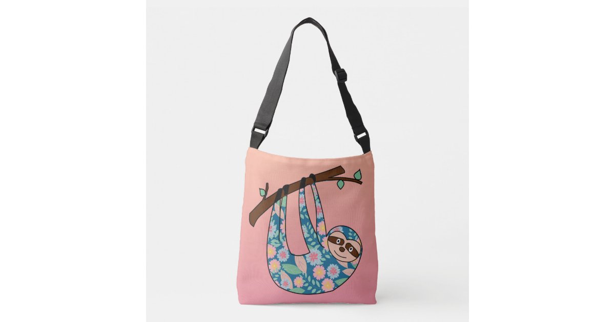 Floral Sloth Crossbody Bag | Zazzle