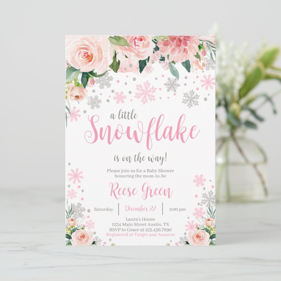 Floral Snowflake Baby Shower Invitation | Zazzle