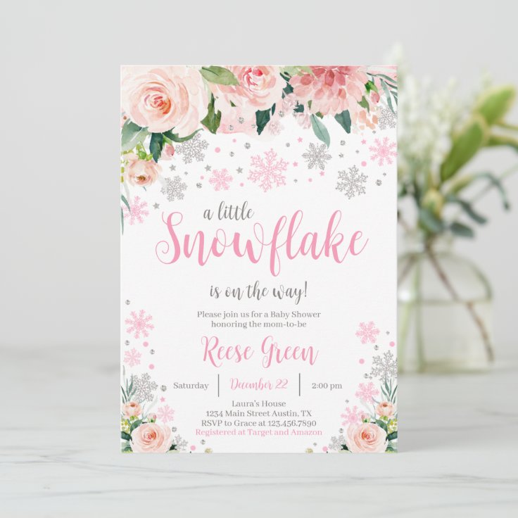 Floral Snowflake Baby Shower Invitation | Zazzle