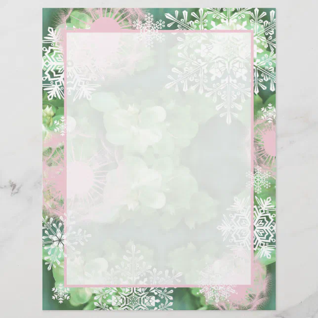 Floral Snowflake Letterhead in Pink and Green | Zazzle