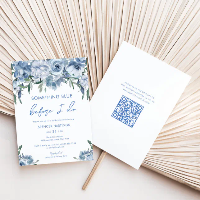 Floral Something Blue I Do Qr Code Bridal Shower Invitation | Zazzle